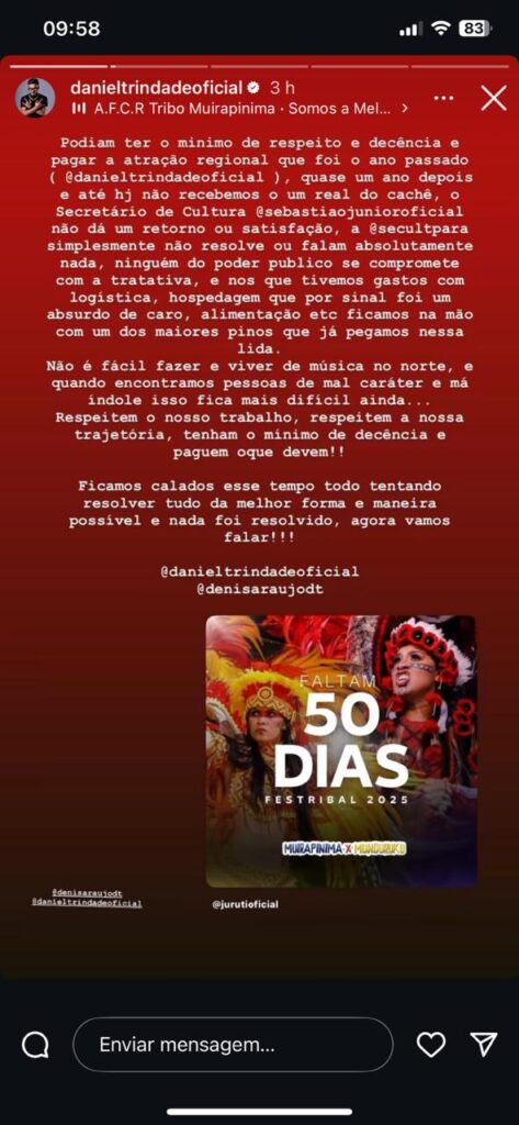 Bomba: cantor Daniel Trindade expõe que levou calote de Sebastião Júnior, ex-levantador de ...