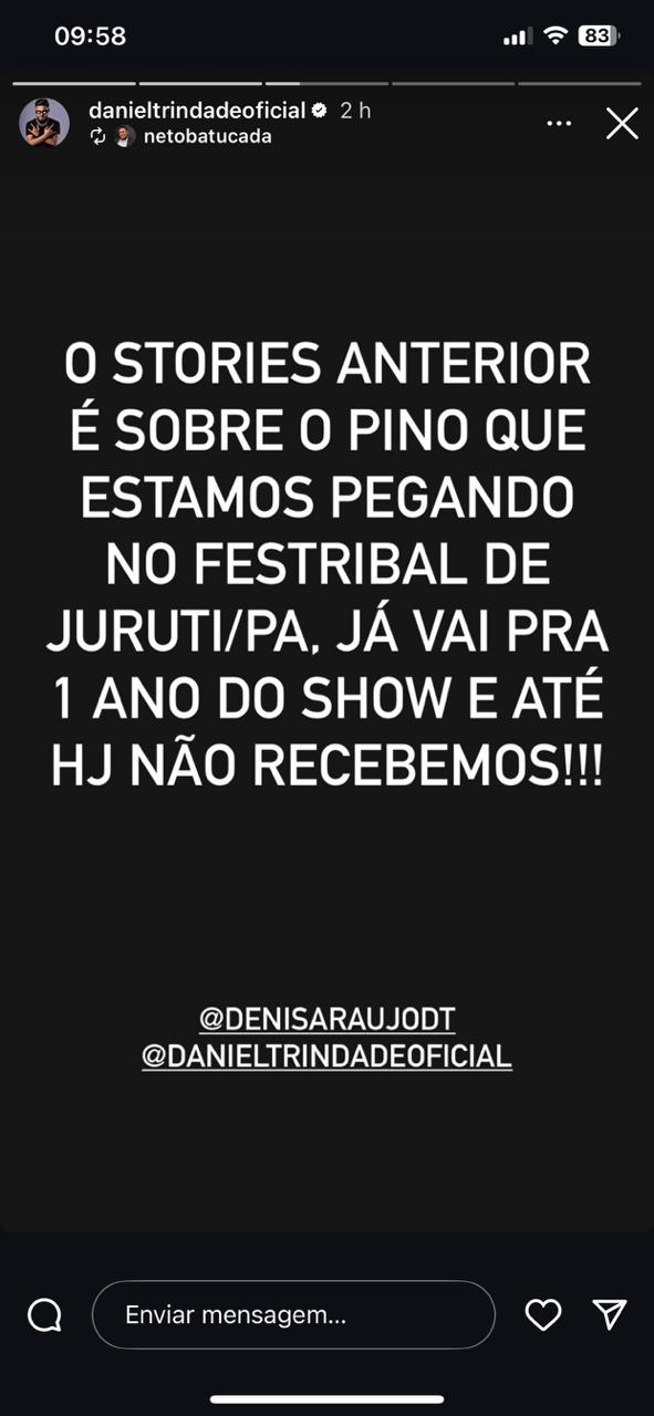 Bomba: cantor Daniel Trindade expõe que levou calote de Sebastião Júnior, ex-levantador de ...